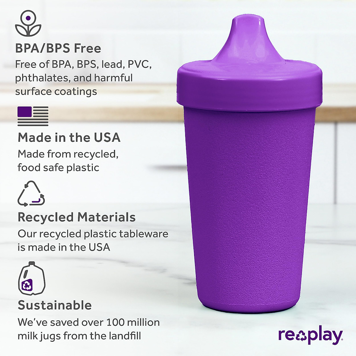 Re-Play Made in USA 10 Oz. Sippy Cups for Toddlers, Pack of 6 - Reusable Spill Proof Cups for Kids, Dishwasher/Microwave Safe - Hard Spout Sippy Cups for Toddlers 3.13" x 6.25", Multicolored