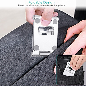 YOSHINE Phone Stand, Adjustable Cell Phone Stand, Foldable Cell Phone Holder with Non-Slip Base, Portable Phone Holder for Desk, Solid Aluminum Stand Holder Dock for iPhone All Smart Phones - Silver