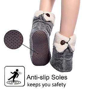 FRALOSHA Women's Slipper Sock Coral velvet indoor Spring-autumn Super Soft Warm Cozy Fuzzy lined booties slippers (27cm) Grey