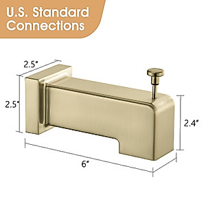 YASINU Slip On Diverter Tub Spout, Sleek Square Design for Bathroom, Fits 1/2" Copper Pipe (5/8" OD), Child-Safe Rounded Edges, Easy Installation, Brushed Gold