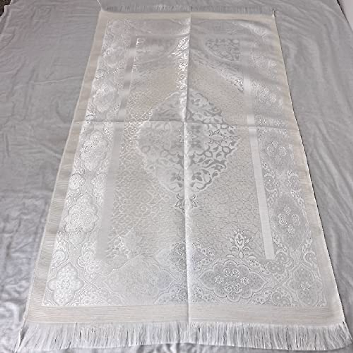 Luxemin White Color Luxurious Shinning, Soft and Velvety Muslim Prayer Mat | Janamaz | Sajadah | Soft Muslim Prayer mat | Muslim Gifts Collection Prayer Carpet Mat, Textile Cloth