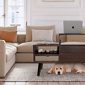 Ktoinpo Lift Top Coffee Table for Living Room, Wood Center Dining Table with Hidden Compartment Storage, Modern Adjustable Teas Tables Home Office Medieval Furniture Grey