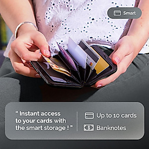 ÖGON -DESIGNS- Lady Case Aluminum Wallet - Women - RFID Blocking Card Holder - Up to 10 Cards and Banknotes - Black