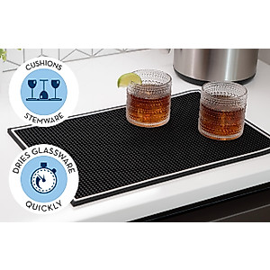 S&T INC. Rubber Bar Mat for Countertop, Non-Slip Bar Mat for Home Bar Cart, Coffee Maker Mat for Countertops, 11.9 Inch x 17.8 Inch, Black with White Border, 1 Bar Mat with 2 Coasters