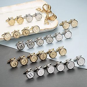 ORAZIO 2 Pairs Cufflinks for Men Stainless Steel Personalized Initial Cufflinks Silver Gold Engraved Cuff Links Alphabet Letter A-Z with Gift Box for Father Husband