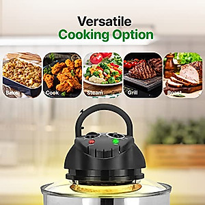 18 Quart Convection Countertop Air Fryer - See through Glass for Best Cooking Results - Air Fryer, Roaster, Bake, Grill, Steam & Roast - Includes Glass Bowl, Broil Rack & Toasting Rack