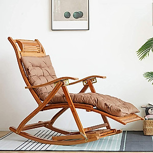BROHN Lounge Chair, Lounge Chairs, Lounge Chairs,Bamboo Rocking Chair Adjustable Folding Recliner Summer Outdoor Sun Loungers Armchair Balcony Old Man Siesta Chair,Support 300kg