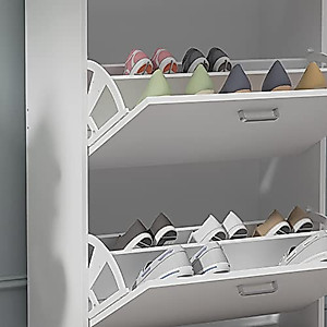 Hitow Shoe Storage Cabinet, Narrow Shoe Cabinet with 3 Flip Drawers & Adjustable Shelf, Space Saving Entryway Freestanding Shoe Rack, White (23.6" W x 9.4" D x 45.5" H)
