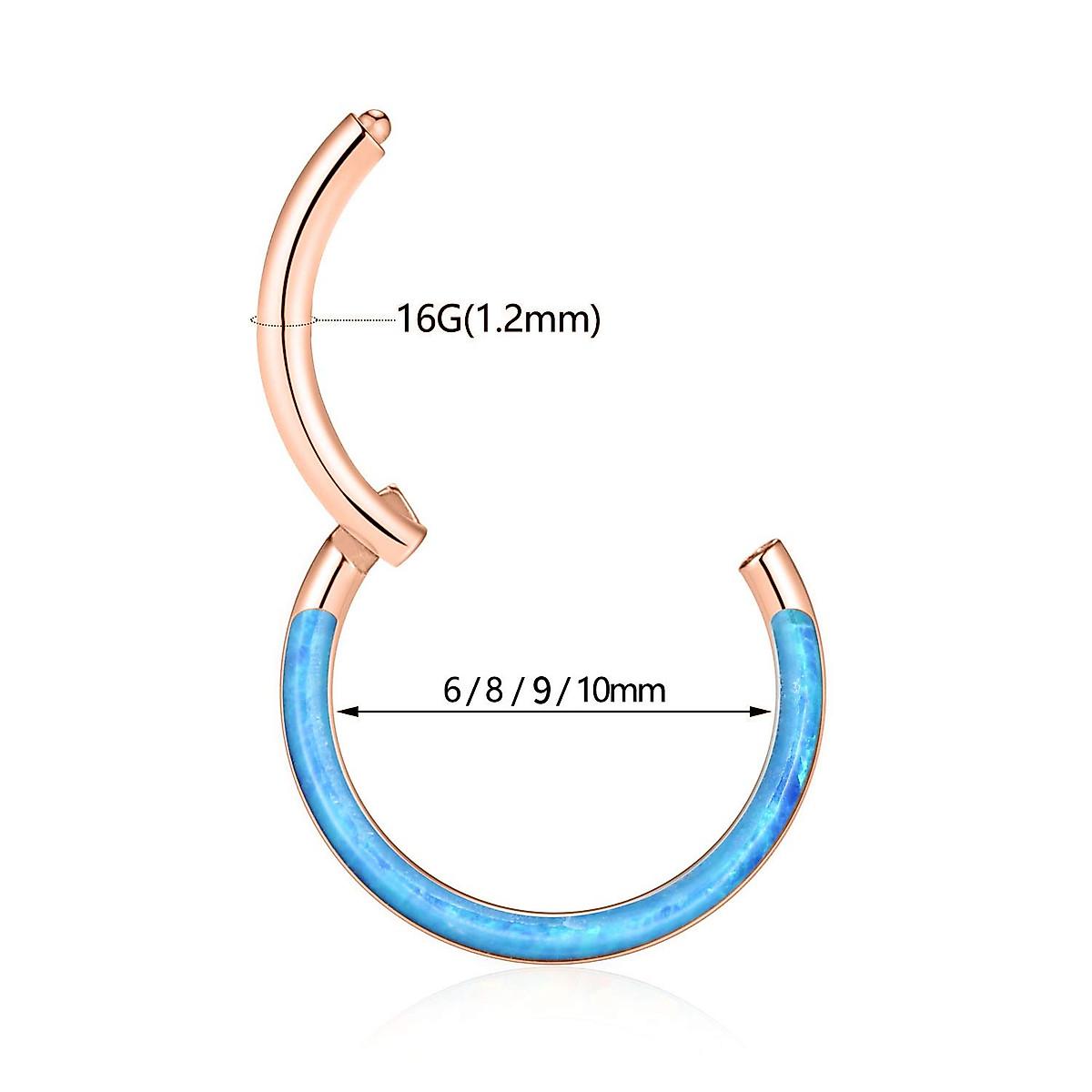 AROWRO Rook Helix Earrings Sleeper Earring Nose Hoop 316L Surgical Steel Opal 8mm 16G Rose Gold Cartilage Daith Tragus Piercing Jewelry Septum Clicker