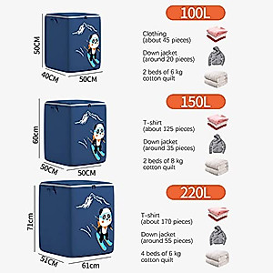 Large Capacity Clothes Quilts Storage Bag, Good Look & Durable Wardrobe Sorting Storage Box Portable Storage Bag Zipper Cup Storage Bag (100L One Piece)