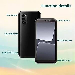 aderroo Unlocked Cell Phone ，Reno4pro Android Smartphone，Dual SIM Card，5.72-inch IPS Full-Screen，1GB RAM 8GB ROM，Supports The SIM Card Frequency Band of 3GWCDMA：850/2100MHZ(Black)