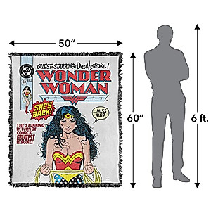LOGOVISION Wonder Woman Blanket, 50"x60" Comic Cover Woven Tapestry Cotton Blend Fringed Throw