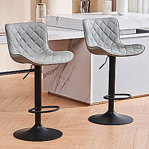 YOUNUOKE Bar Stools with Back, Modern Faux Leather Swivel Counter Height Barstools Adjustable Tall Bar Stools, Single Bar Chairs for Kitchen Islands, Grey Gray