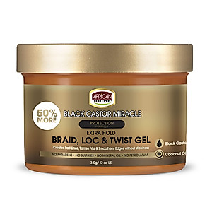 African Pride Black Castor Miracle Extra Hold Braid, Loc, Twist Gel - Tames Frizz & Controls Edges, No Parabens, No Sulfates, No Mineral Oil, No Petrolatum, Contains Black Castor & Coconut Oil, 12 oz