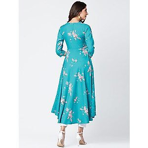 Tissu Women's Rayon Turquoise Floral Printed A-Line Kurta (1937_Blue_S)