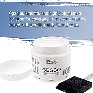 U.S. Art Supply White Gesso Acrylic Medium, 500ml Tub - 16.9 Ounces over a Pint