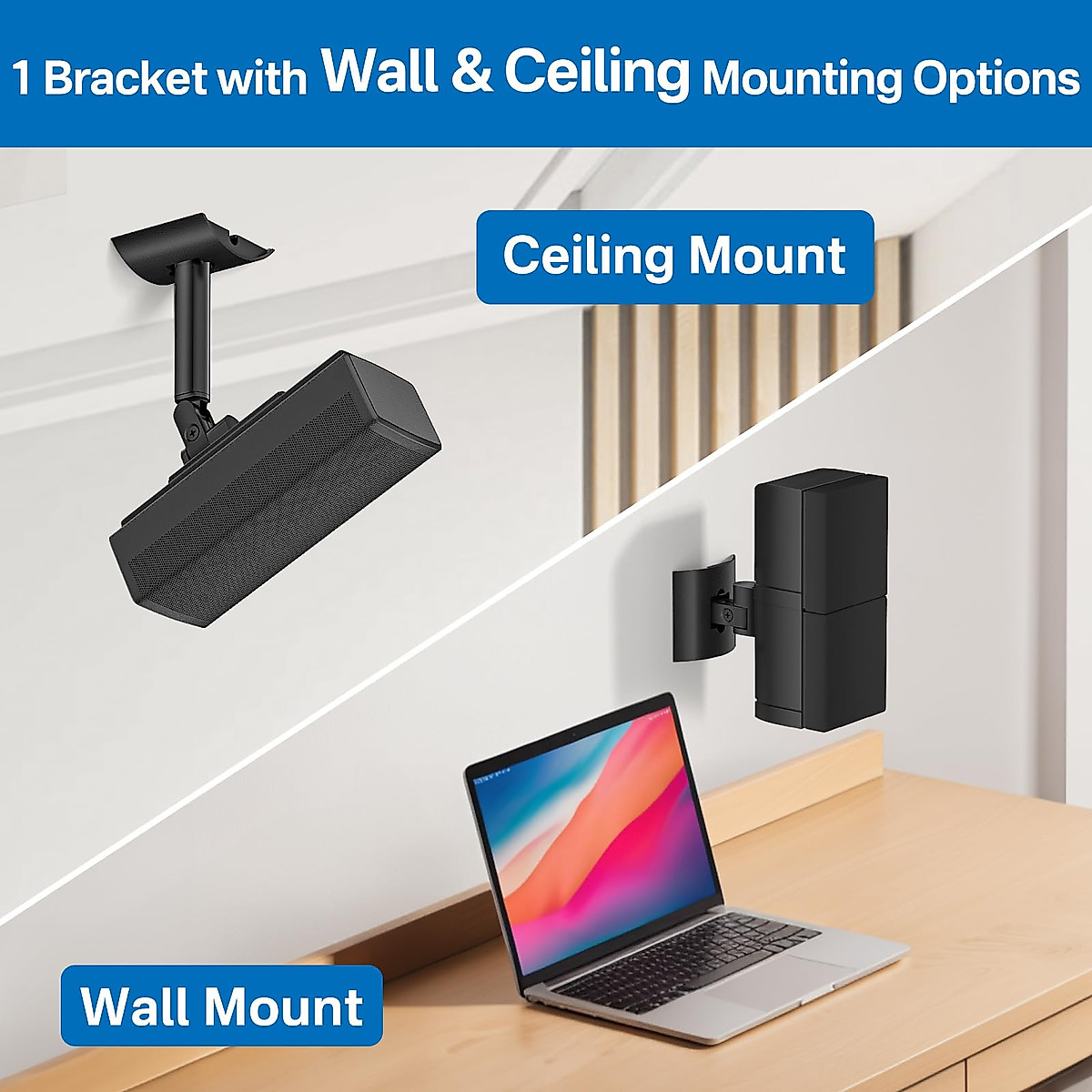 Angle Adjustable Bose Speaker Wall Mount - Ceiling & Wall Mount for Bose UB-20 Series II, SoundTouch, CineMate, Lifestyle, Acoustimass, Cube Surround Speaker Bracket, Black