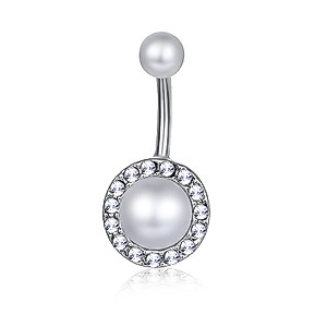 Lenacou Pearl Flower Belly Button Rings 14G Surgical Stainless Steel Navel Barbell Stud Cubic Zirconia Body Piercing (Silver)