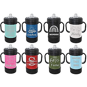OEZZO Customized Stainless Steel Sippy Cups, Personalized Kids Tumblers with Handle, Reusable Infants and Toddler Cups