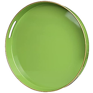 Leemxiiny Lime Green Round Decorative Tray with Handles, 13" Elegant Coffee Table Serving Tray for Ottoman Living Room, Bathroom, Outdoors, Breakfast