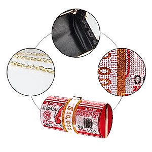 Rhinestone Red Money Clutch Purse for Women Evening Handbags Crystal Money Bag Purse Diamond Bling Clutches for Wedding Party (Bling, Red)