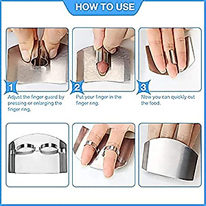 HAGUAN Finger Guards for Cutting, Finger Protector for Cutting Food, Stainless Steel Finger Guards for Cutting, Finger Guards for Cutting Vegetables, Kitchen Cooking Tools (Two Fingers-3pcs)