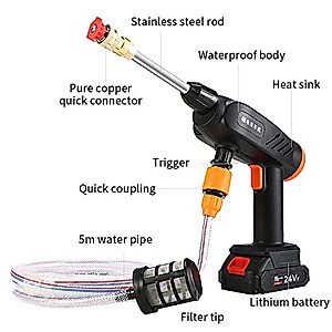 Auoesiwi Cordless Pressure Washer Battery Powered,Small Pressure Washer Portable 24v Electric Cleaner 160w 100bar Lithium,Extension Pole,Garden/Outdoor Cleaning Tool(Size:88VF)