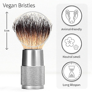 Bambaw - Shaving Brush Vegan | Silver | Ingrown Hair and Razor Bumps Treatment| Durable Shaving Brush Metal Handle| Shaving Brushes for Men and Women | Waste Free Synthetic Hair Brush