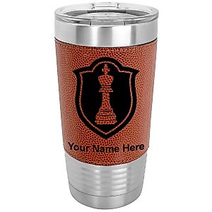 LaserGram 20oz Vacuum Insulated Tumbler Mug, Chess King, Personalized Engraving Included (Faux Leather, Basketball Style)