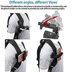 Backpack Clip Mount with Phone Holder Accessories for GoPro Hero 11 10 9 8 7 6 5 Black Akaso Sony Action Camera and iPhone Samsung Smartphones,Outdoor First View Live Video Shooting