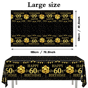 Pymurod 3Pcs 60th Birthday Tablecloth Decorations 60 Year Old Birthday Decorations Black Gold Happy 60 Birthday Table Cloth Rectangle Table Decorations 60th Birthday Party Favors