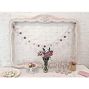 Pink Pom Pom Garland | Felt Ball Garland for Nursery, Baby Shower, Birthday and Mother's Day | Boho Bedroom Decor for Girls | Blush Pink, Mauve and Mustard Gold