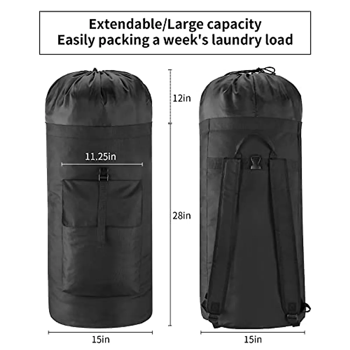 Laundry Bag Backpack for College Students 115L Extra Large laundry hamper backpack Shoulder Bag Extensible Heavy Duty Laundry Bag for Dorm with Front Pocket and Drawstring Closure