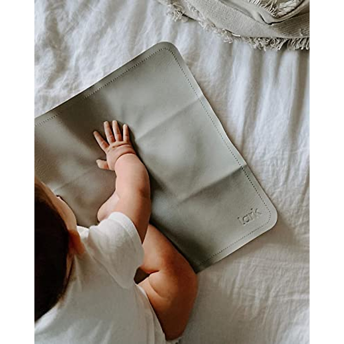 Vegan Leather Baby Changing Mat by Lark Baby Goods - Waterproof Wipeable Portable Diaper Pad - Foldable for Travel (14 x 22 in) - Grey