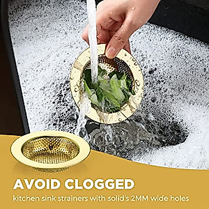 2 Pcs Sink Strainer Stainless Steel Sink Drain Basket Cover Mesh Metal Food Catcher Kitchen Sink Accessories for Hair Garbage, Large Wide Rim of 4.4 Diameter (Gold,2mm Dia Hole Style)