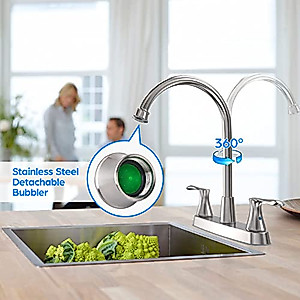 GOWIN Brushed Nickel Kitchen Faucet with Side Sprayer, Two Handle High Arc 4 Holes 8 Inch Centerset Stainless Steel Kitchen Sink Faucet with Pull Out Sprayer,Grifos De Cocina