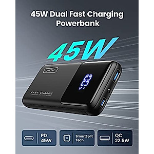 INIU Portable Charger, 45W USB C Power Bank Fast Charging with 15000mAh PD QC External Phone Battery Pack for iPhone 14 13 12 11 Pro Max X 8 iPad MacBook Steam Deck Samsung S22 S21 S20 Tablets PPS