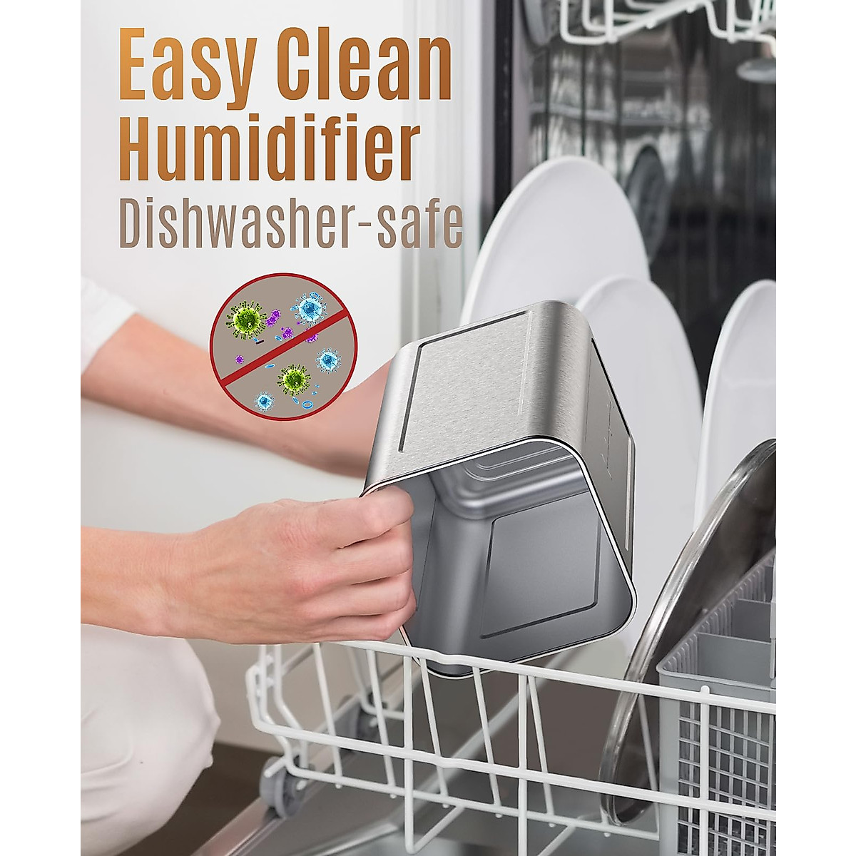 Stainless Steel Humidifier, Easy to Clean Humidifier, Dishwasher Safe Humidifiers, Cool Mist Humidifiers for Bedroom