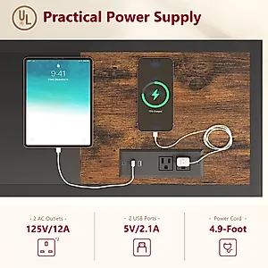 Tajsoon Console Table with Charging Station, 41.8" Entryway Table with Shelves, 2-Tier Narrow Sofa Table, Long Behind Couch Table, for Entryway, Foyer, Living Room, Hallway, Brown & Black