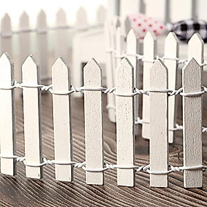 BBTO 5 Pcs Garden Decoration Set, 3 Pcs 40 Inch White Miniature Garden Fence and 2Pcs 6 x 6 Inch Artificial Garden Grass for Miniature Garden DIY Decoration