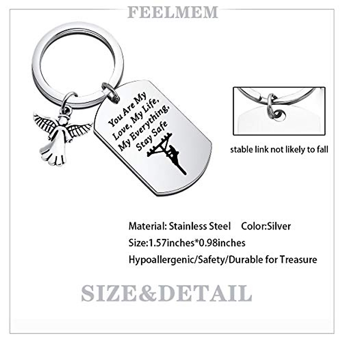 FEELMEM Lineman Prayer Keychain Stay Safe Gift from Lineman Wife Girlfriend Lineworker Electric Cable Lineman Be Safe Gifts