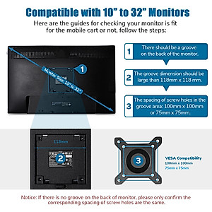 AW Rolling Computer Cart Adjustable Mobile PC Standing Workstation with Monitor Mount Keyboard Tray Printer CPU Holder Wheels for Shop Home Office Black
