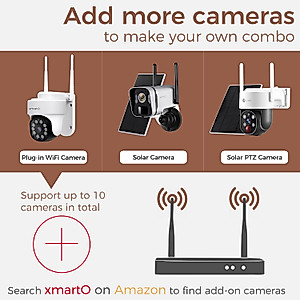 XMARTO WiFi 6 Long Range Wire-Free Solar Home Security Camera System Wireless, 4-Set 4MP QHD CCTV Camera Kit with 4K 10CH Expandable WiFi NVR and 1TB HDD Storage (Suitable for Indoors/Outdoors)
