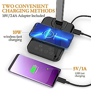 Becament LED Desk Lamp with Wireless Charger, USB Charging Port, 5 Color Modes with 5 Brightness Levels, Dimmable Home Office Lamp, Touch Control, 30/60 Min Timer, Eye-Caring Reading Table Lamp, Black