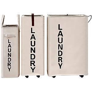 Homlikelan 70L Large Laundry Hamper,Tall Rolling Laundry Basket,Narrow Laundry Basket with Wheels,Slim Laundry Hamper on Wheels Clothes Hamper Laundry Bin 27.5" Beige