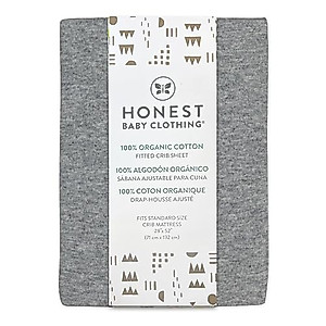 HonestBaby Fitted Crib Sheets Fits Standard Mattress Bassinet, Mini Prints 100% Organic Cotton Baby Boys, Girls, Unisex, Heather Gray Fitted Crib Sheet, One Size