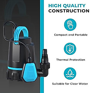 Bomgie 1/2HP Sump Pump 3170GPH Submersible Water Pump with Automatic Float Switch, Utility Pumps for Pool Draining, Basement Flooding, Garden Pond Low Water Level with 20ft Cord