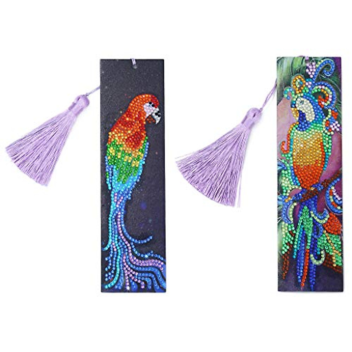 Parrot Diamond Painting Bookmark - pigpigboss 2 Sets Bookmark Diamond Painting Kit Bookmark Diamond Painting with Tassel Parrot Diamond Dots Arts Crafts Kit Bookmark for Adult Kids (21 x 6 cm)