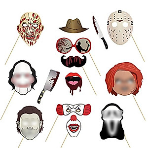 22 Pcs Halloween Photo Booth Props Sign Kit - Spooky Skull Mask Death Day Fiesta Décor - Autumn Fall Friday 13th Halloween Selfie Dress-up Props Decoration