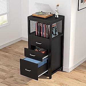Tribesigns 3 Drawer File Cabinet for Letter Size, Modern Vertical Filing Cabinet Printer Stand with Metal Wire Storage Shelves for Home Office(Black)